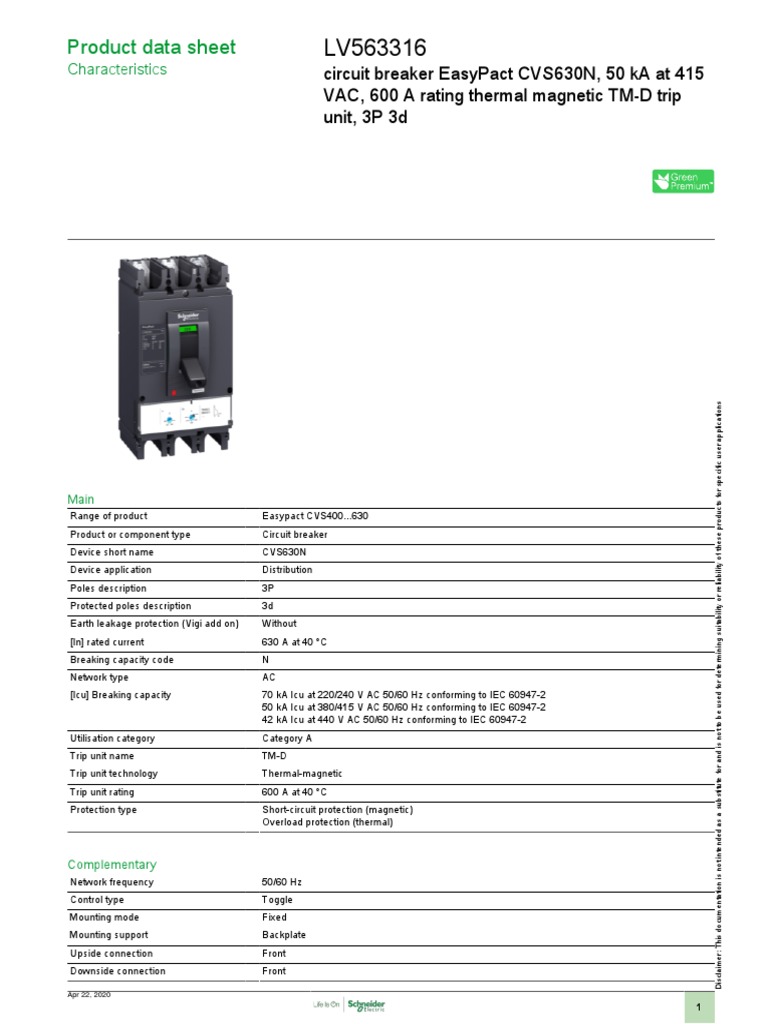 EasyPact CVS - LV563316 | PDF | Alternating Current | Electrical ...
