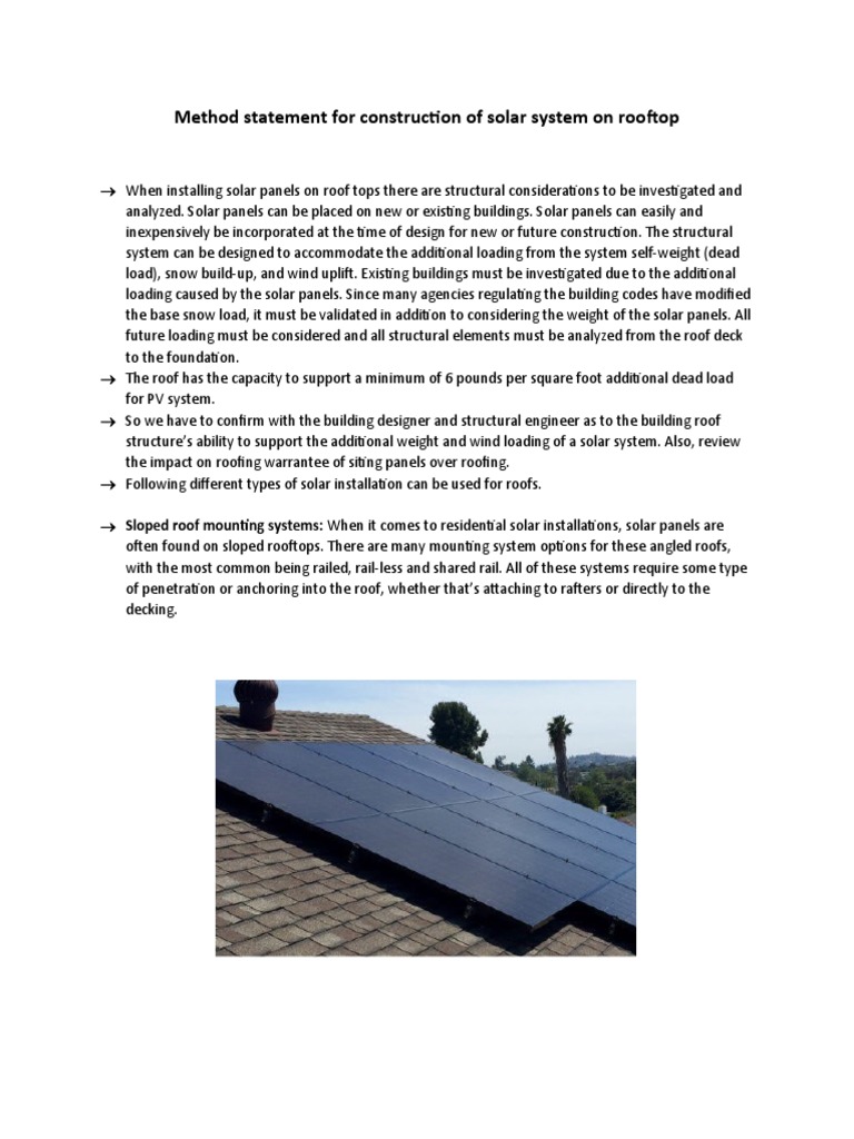Method Statement For Construction of Solar System On Rooftop | PDF ...