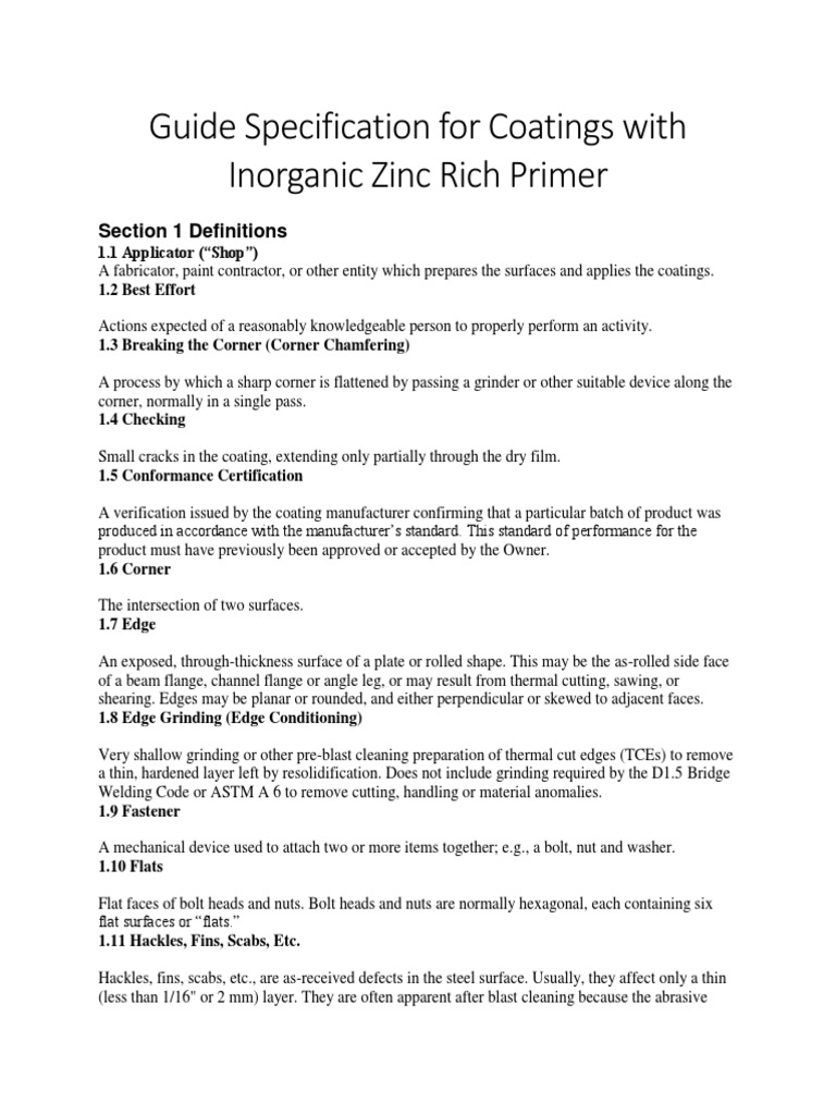 Guide Specification For Coatings With Inorganic Zinc Rich Primer | PDF ...