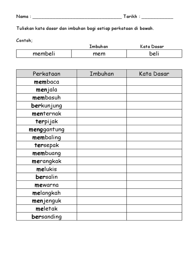 Latihan Imbuhan Kata Dasar | PDF