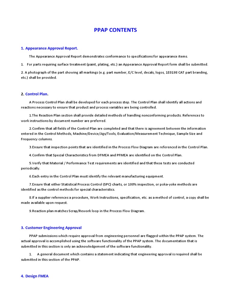 Ppap Contents: 1. Appearance Approval Report | PDF | Specification ...