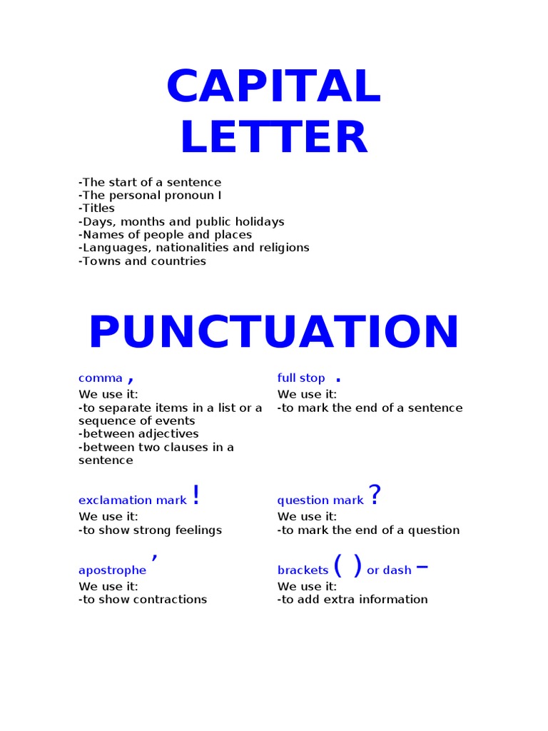 Capital Letter: Comma Full Stop | PDF | Syntactic Relationships ...