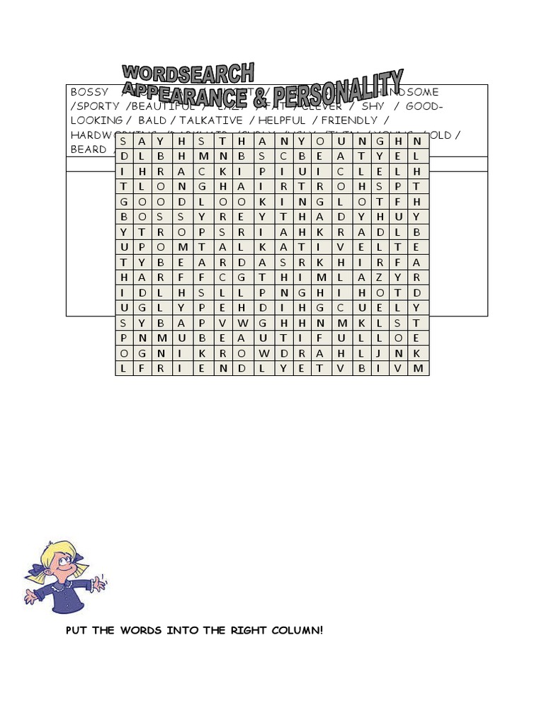 Word Search Appearance Personality Wordsearches - 70367 | Human ...