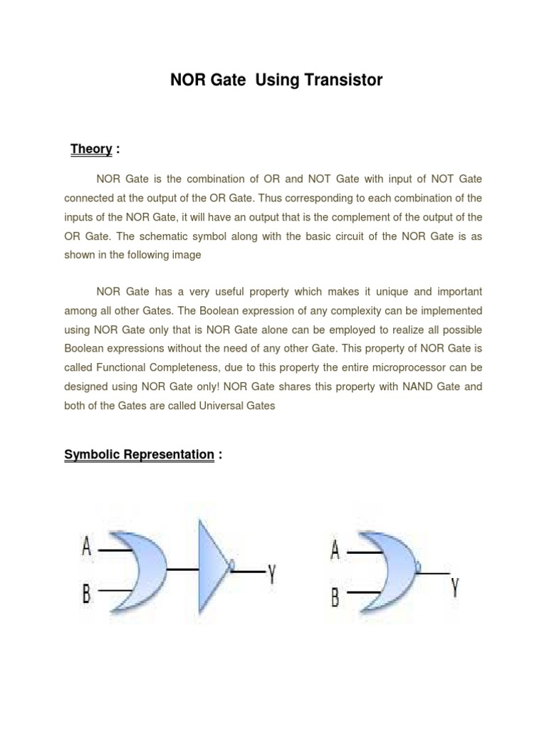 NOR Gate Implementation with Transistors | PDF | Science & Mathematics ...