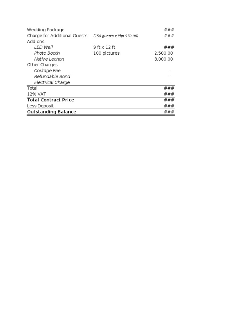LED Wall Photo Booth Native Lechon Corkage Fee Refundable Bond ...