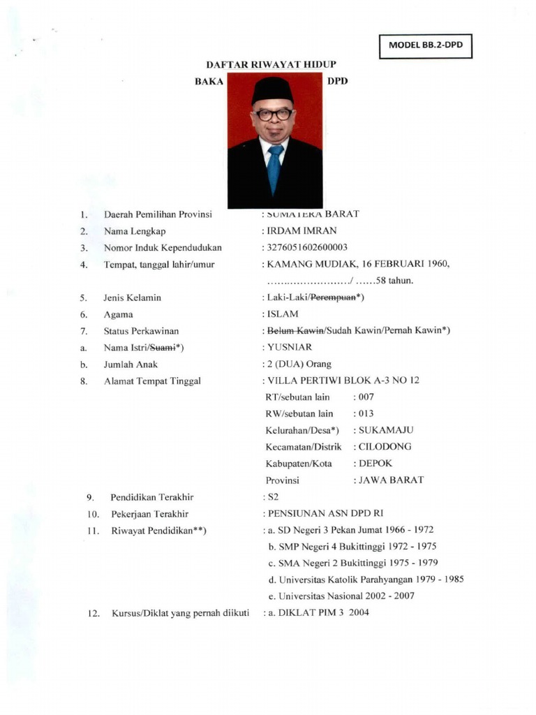 Biodata Irdam Imran | PDF
