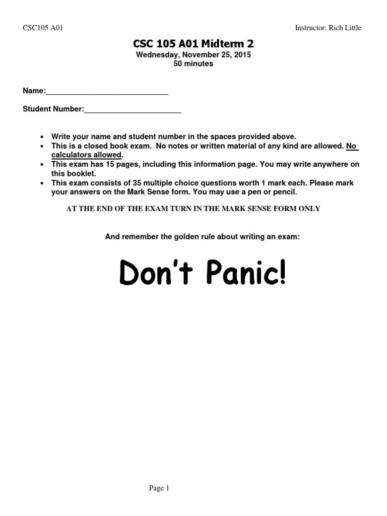 Don't Panic!: CSC 105 A01 Midterm 2 | PDF | Html Element | Data Compression