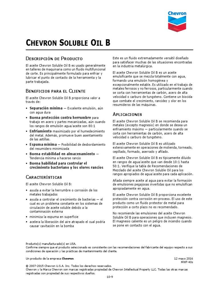 Chevron Soluble Oil B-PDSDetailPage | PDF | Acero | Petróleo