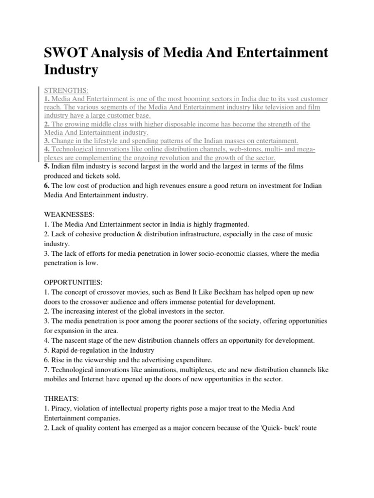 SWOT Analysis of India's Media Sector | PDF