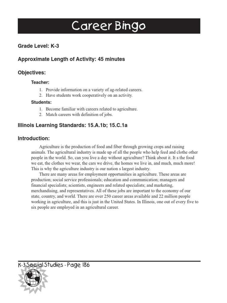 Agricultural Career Bingo: An Engaging Activity to Familiarize K-3 ...