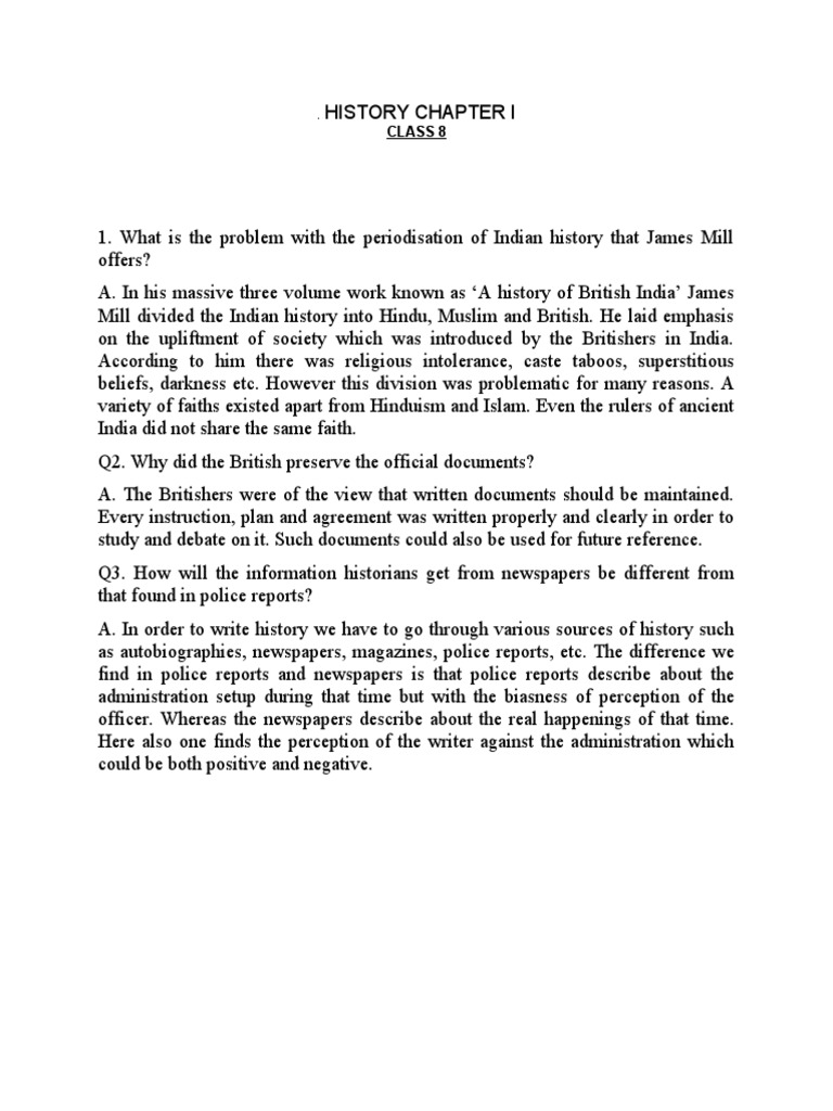 Why Did The British Preserve Official Documents History Chap 1 Class8 | PDF