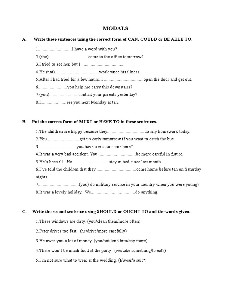 Modal Verbs: Using Modals Such as Can, Could, Be Able To, Must, Have To ...