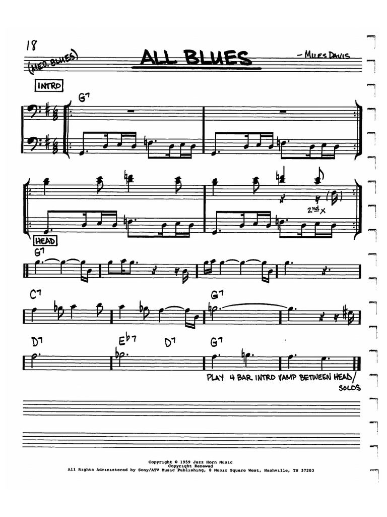 All Blues Bass Clef | PDF