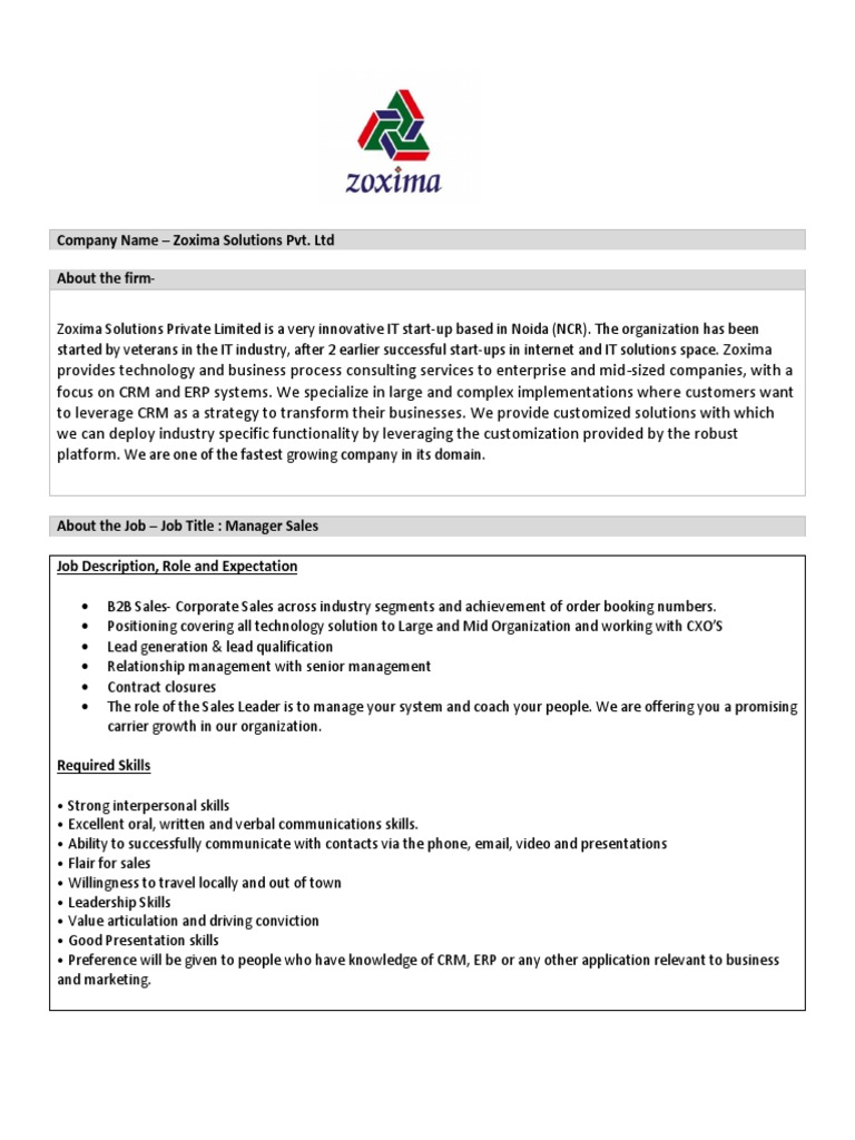 2020 - JD Sales - Zoxima Solutions PVT LTD | PDF