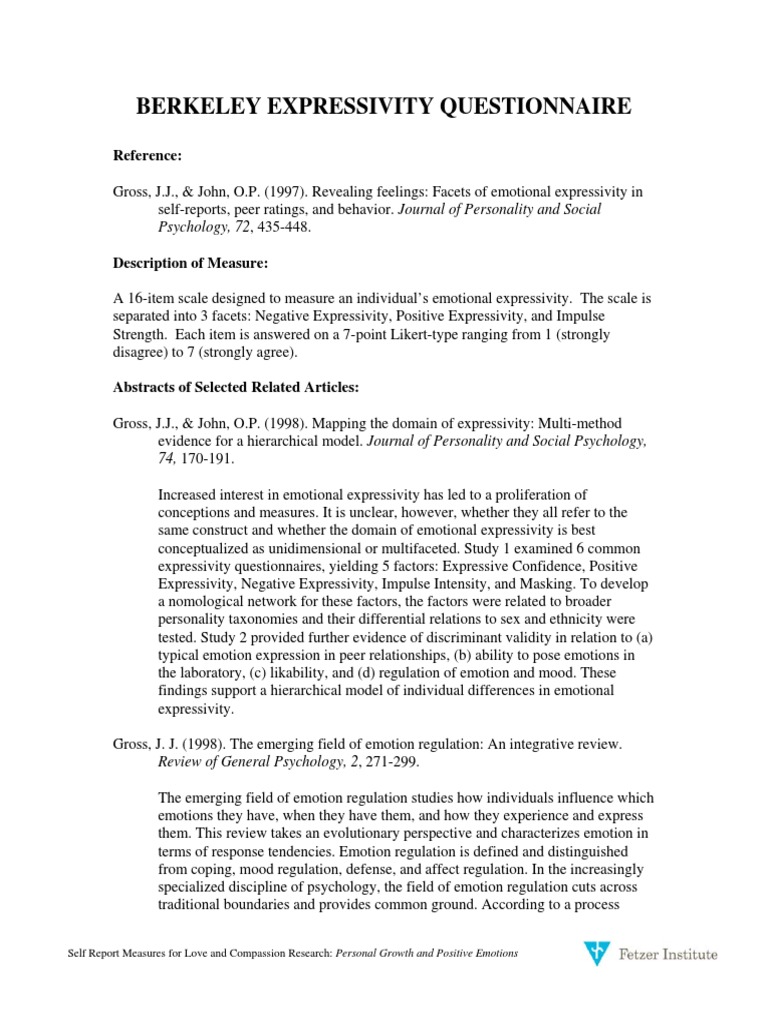 Berkeley Questionnaire | PDF | Emotional Self Regulation | Emotions
