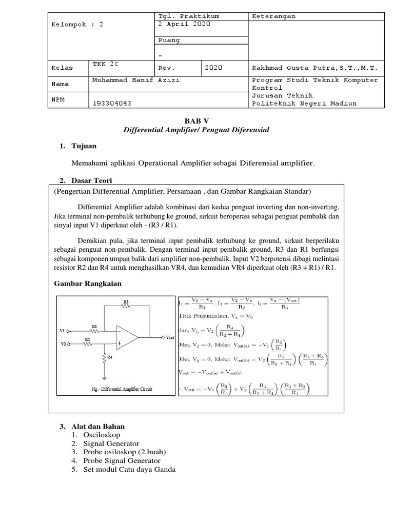 Laporan Praktikum 6 Differential Amplifier PDF | PDF
