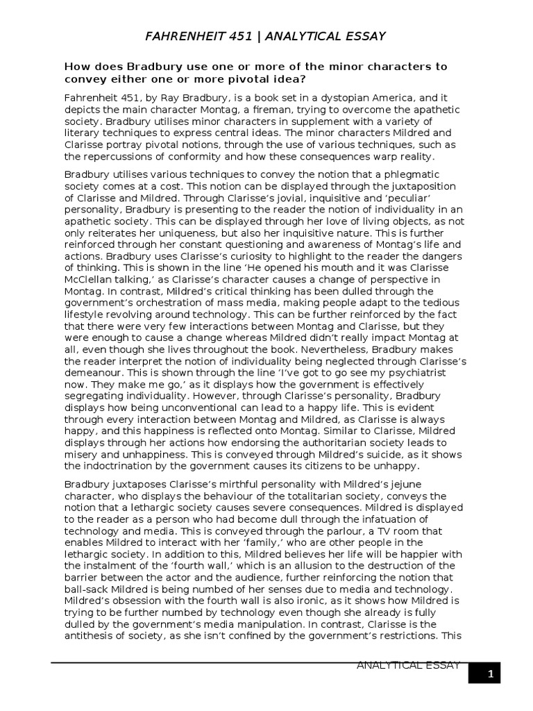 Fahrenheit 451 - Analytical Essay | PDF