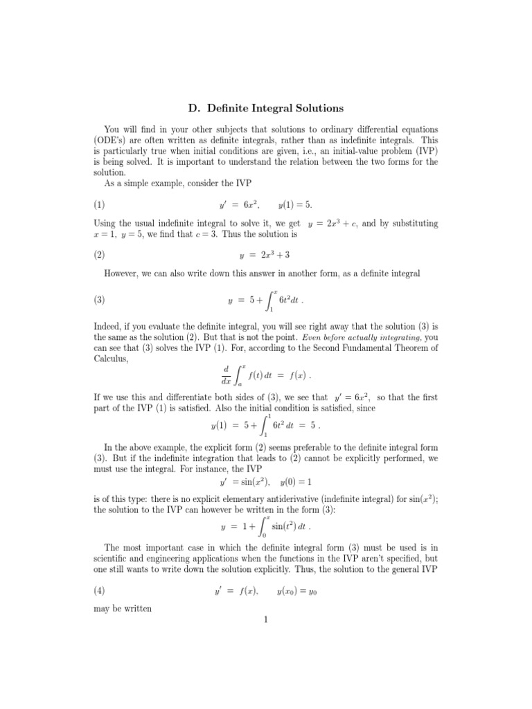 D. Definite Integral Solutions | PDF | Ordinary Differential Equation ...