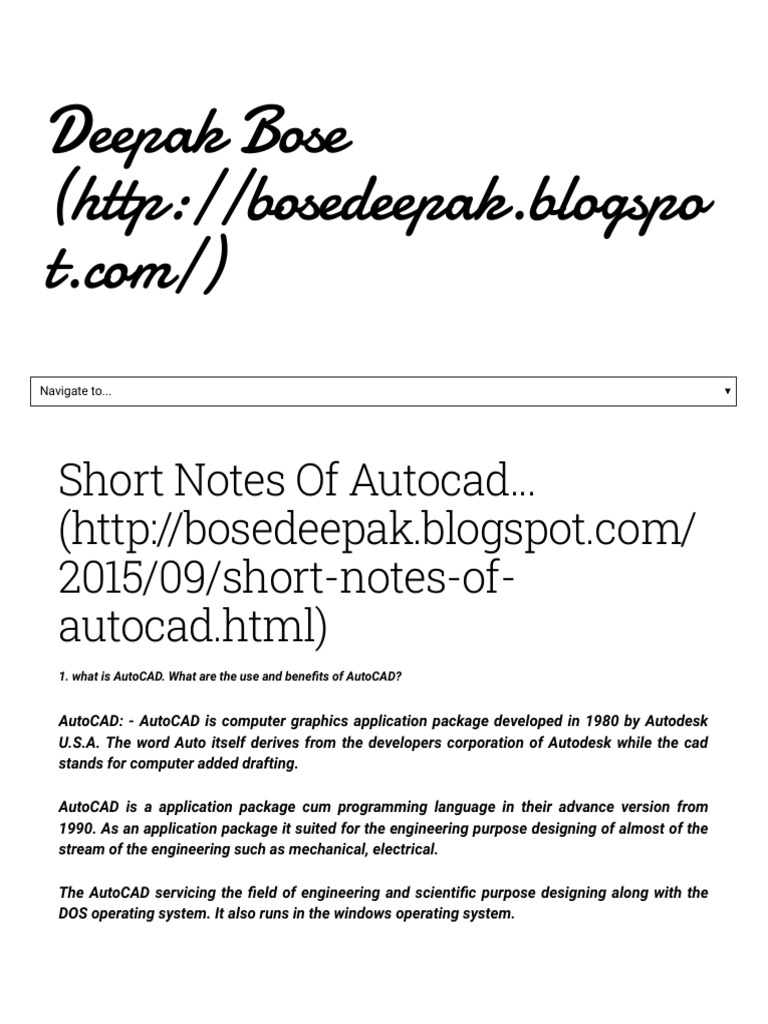 Short Notes of Autocad... Deepak Bose | PDF | Auto Cad | Autodesk