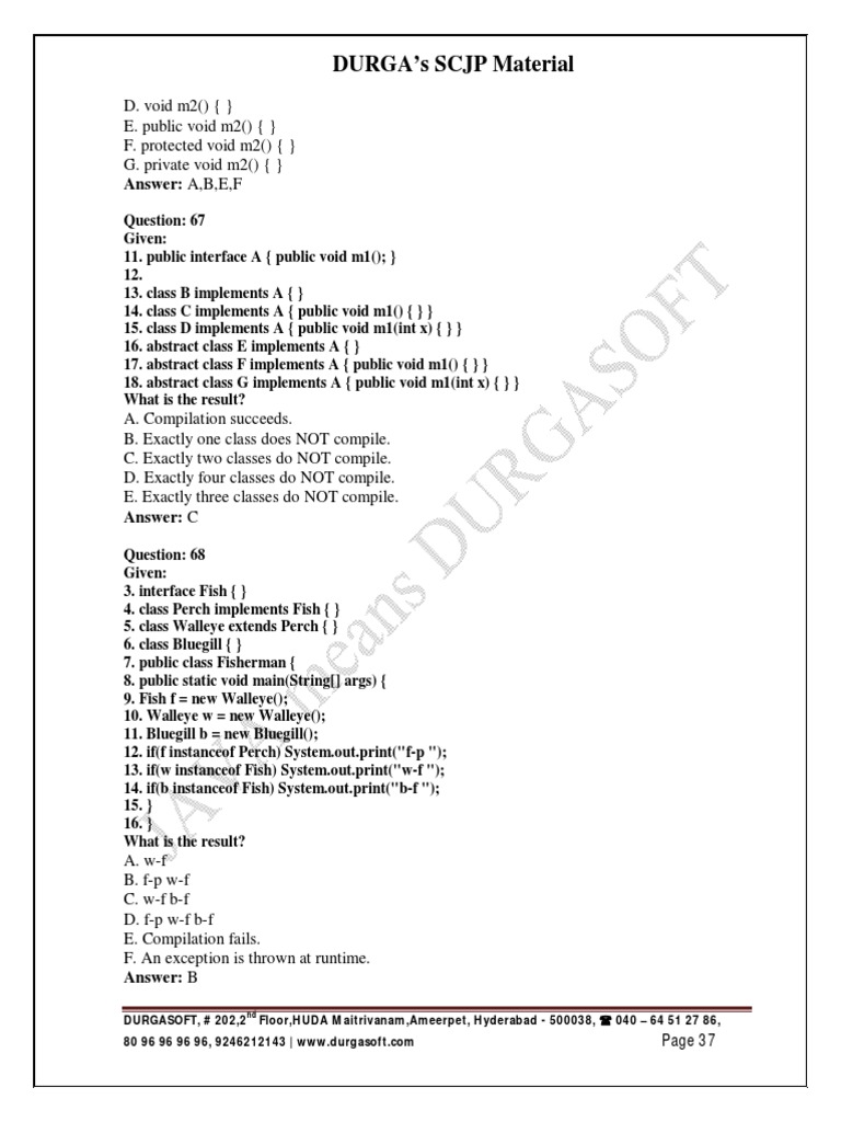 DURGA's SCJP Material: Answer: A, B, E, F | PDF