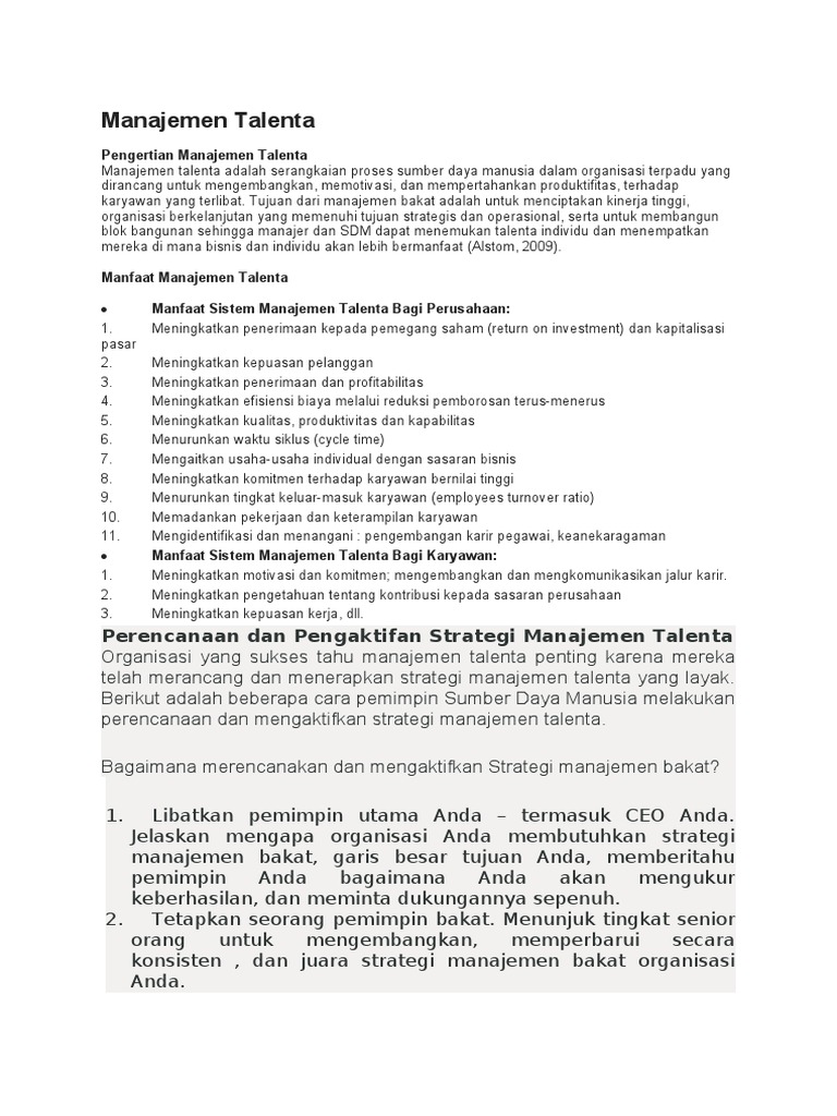 Strategi dan Manfaat Manajemen Talenta | PDF