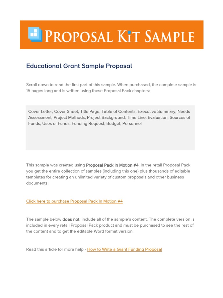 Educational Grant Sample Proposal: Click Here To Purchase Proposal Pack ...