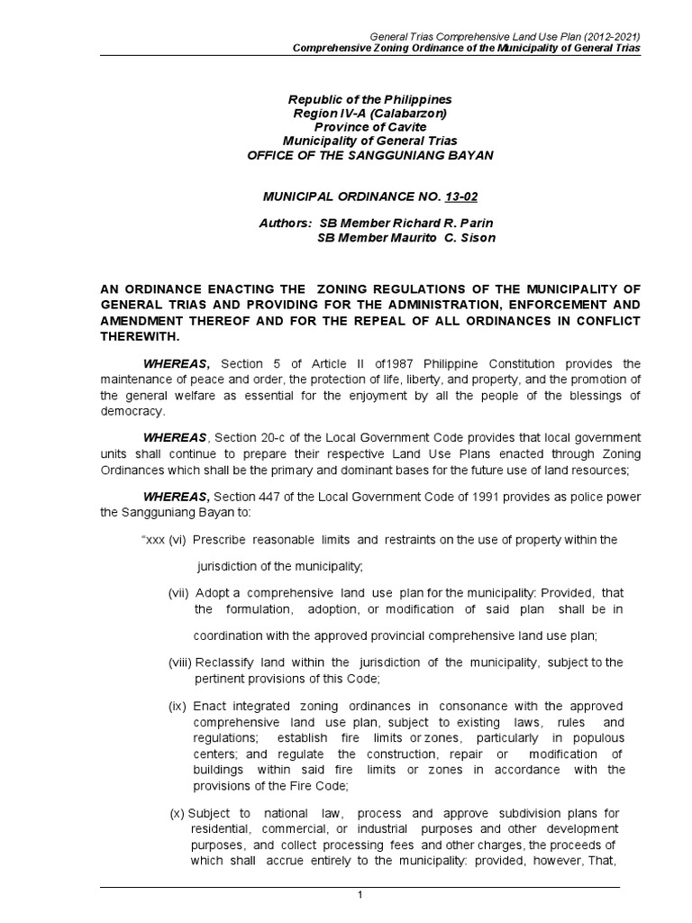 General Trias Zoning Ordinance 2012-2021 | PDF | Zoning | Disaster And ...