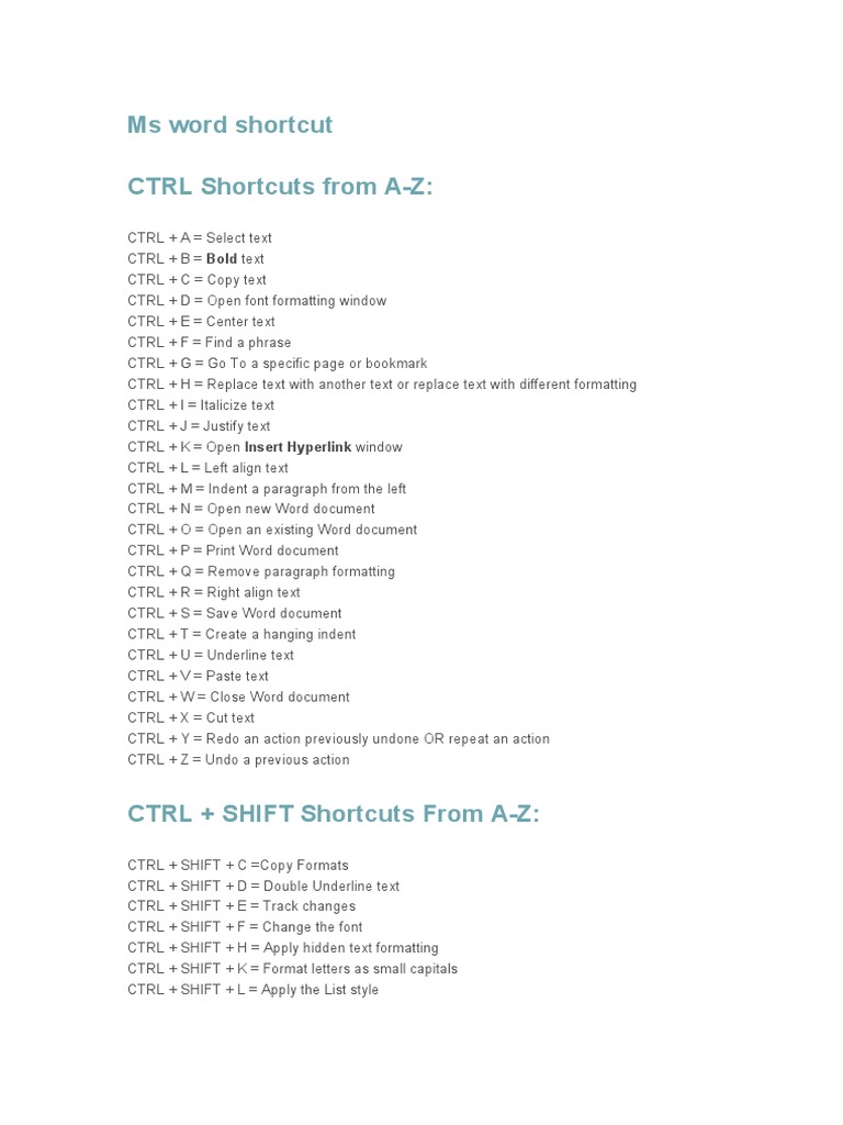 Ms Word Shortcut | PDF | Paragraph | Encodings