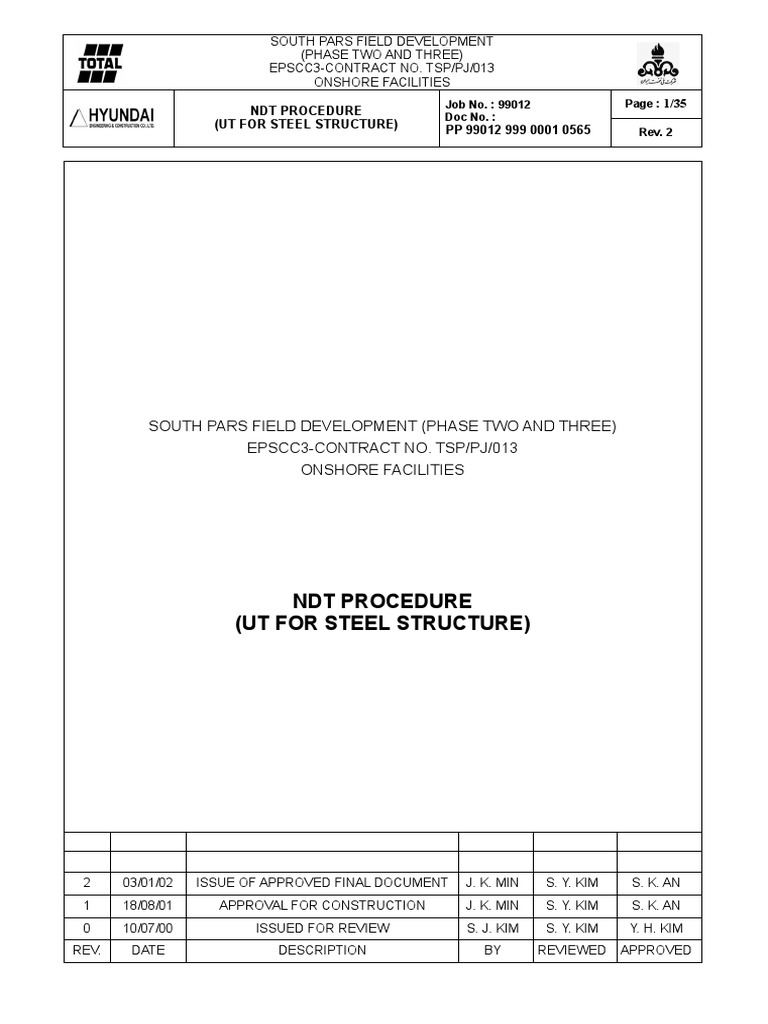 Total Procedure NDT Procedure (Ut For Steel Structure) - 1 | PDF ...