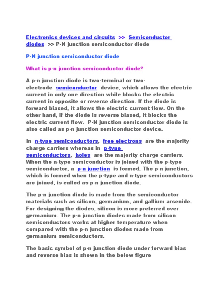 Electronics Devices and Circuits Semiconductor Diodes: P-N Junction Semiconductor Diode | PDF ...