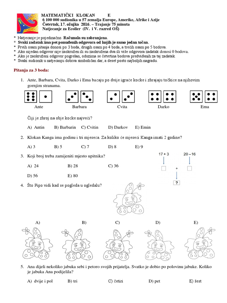 Ecolier 2016 Zad PDF | PDF