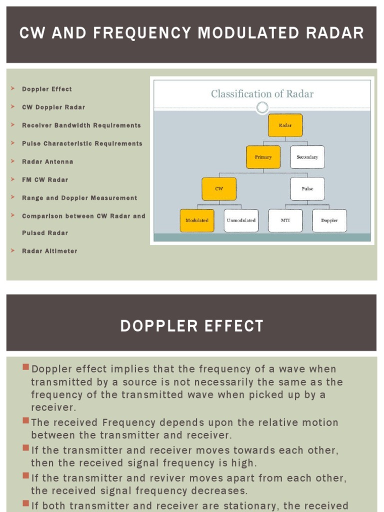 CW and Frequency Modulated Radar | PDF | Radar | Doppler Effect