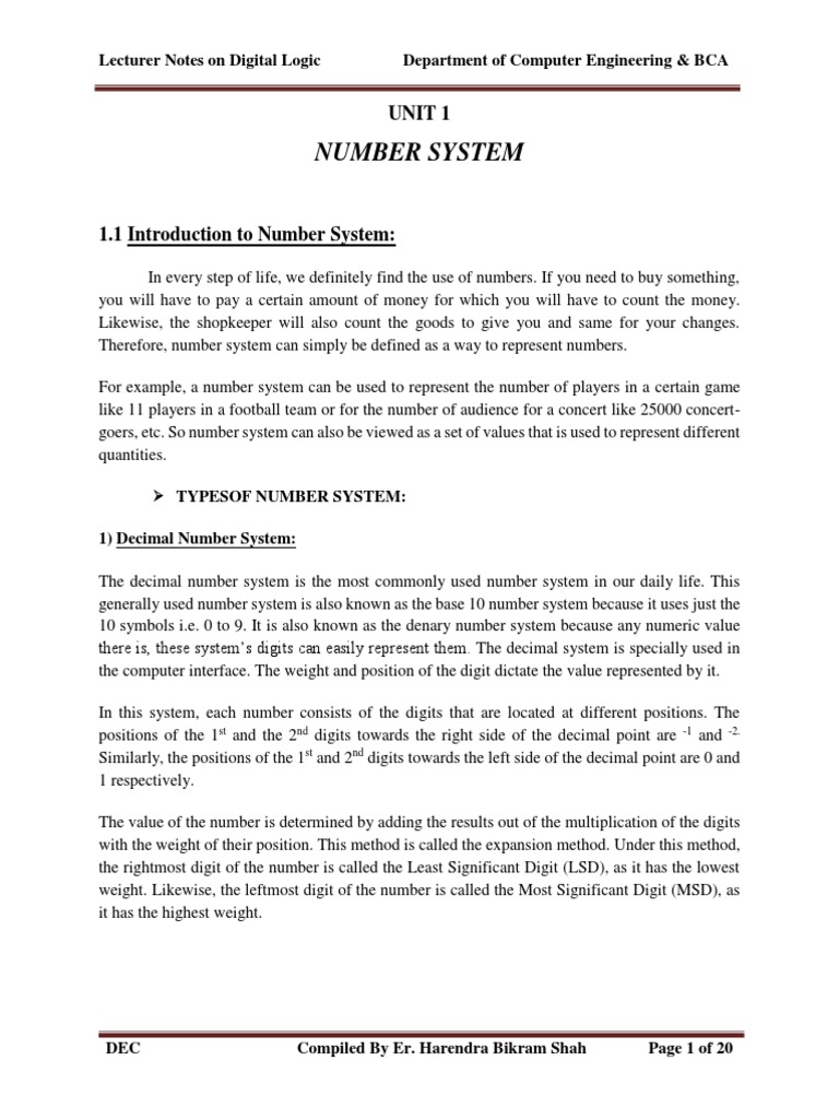 Unit 1 Introduction To Number System Complete Note | Download Free PDF | Binary Coded Decimal ...