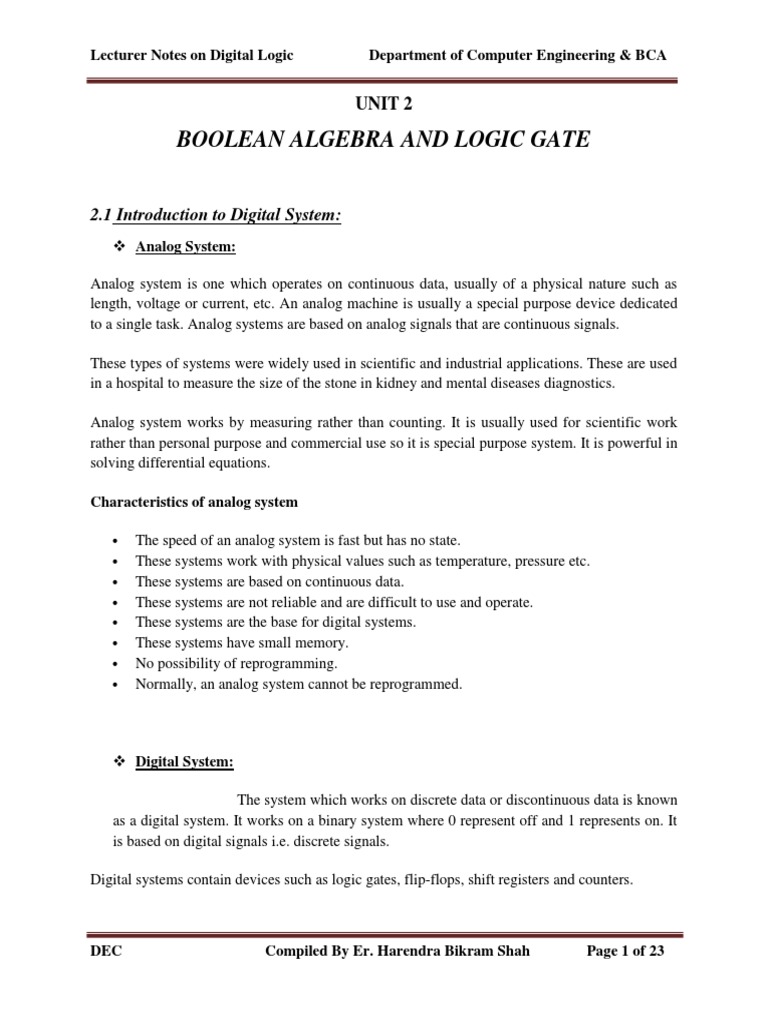 Unit 2 Boolean Algebra and Logic Gates Complete Notes | PDF | Logic ...