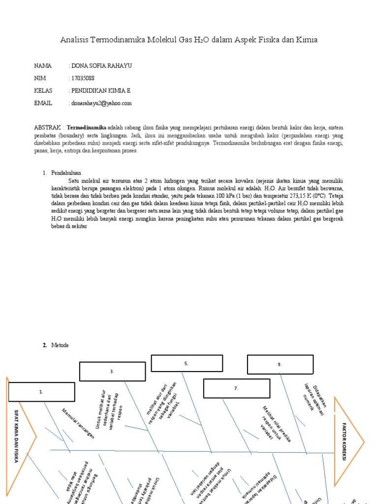 Analisis Termodinamika Molekul Gas H2O Dalam Aspek Fisika Dan Kimia | PDF