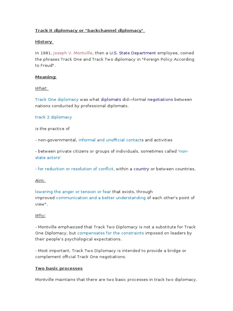Track II Diplomacy or "Backchannel Diplomacy" H Istory: Joseph V ...