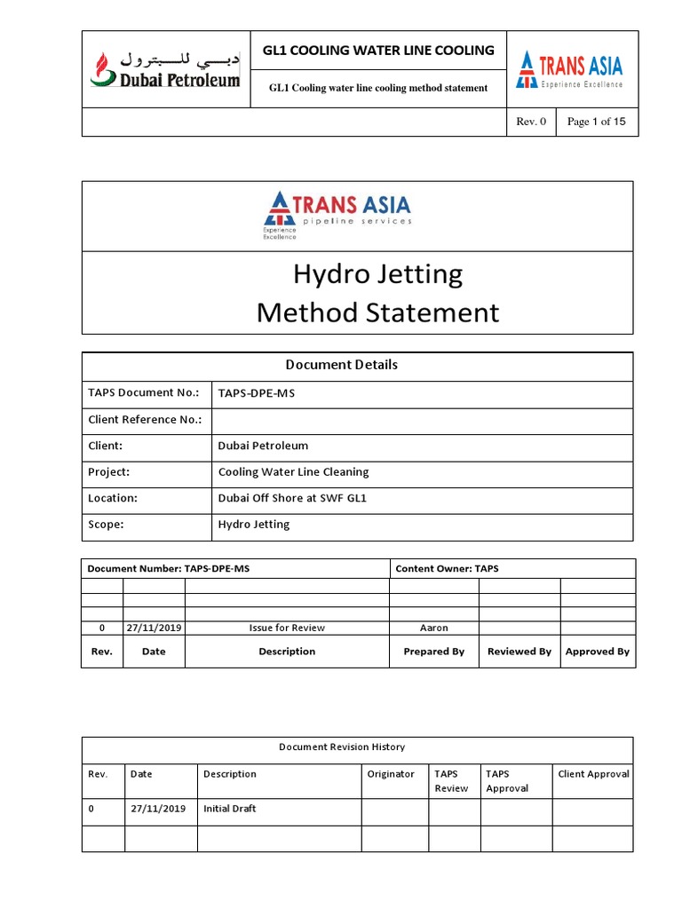 Method Statement DPE GL1 Cooling Water Line Cleaning | Download Free ...