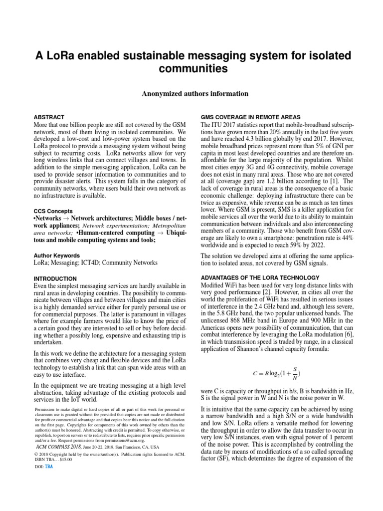 A LoRa Enabled Sustainable Messaging System For Isolated Communities ...