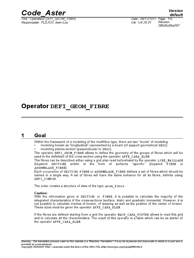 Code - Aster: Operator DEFI - GEOM - FIBRE | PDF | Cartesian Coordinate ...