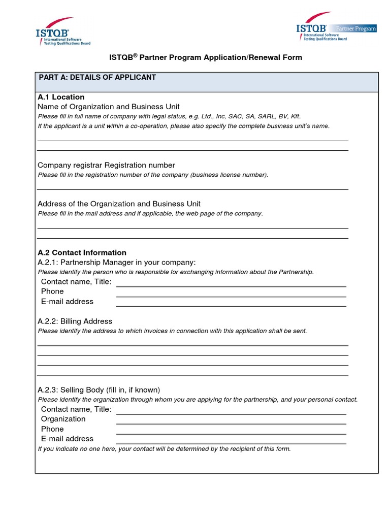 ISTQB Partner Program Application-Renewal Form - v2.1.4 | PDF | Gce Advanced Level (United ...