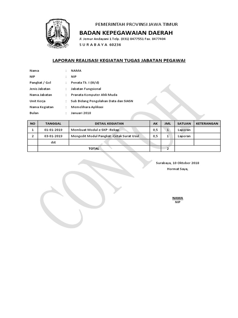 Form Realisasi SKP JFT | PDF