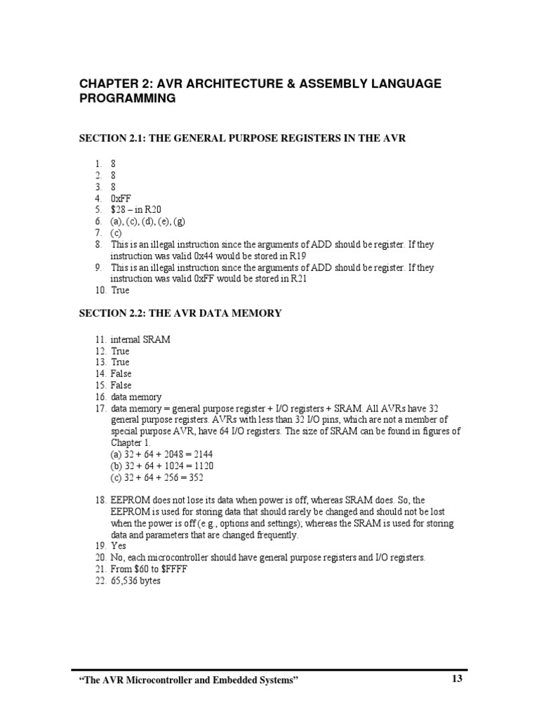 Chapter 2 Avr Architecture And Assembly Language Programming Section 2 