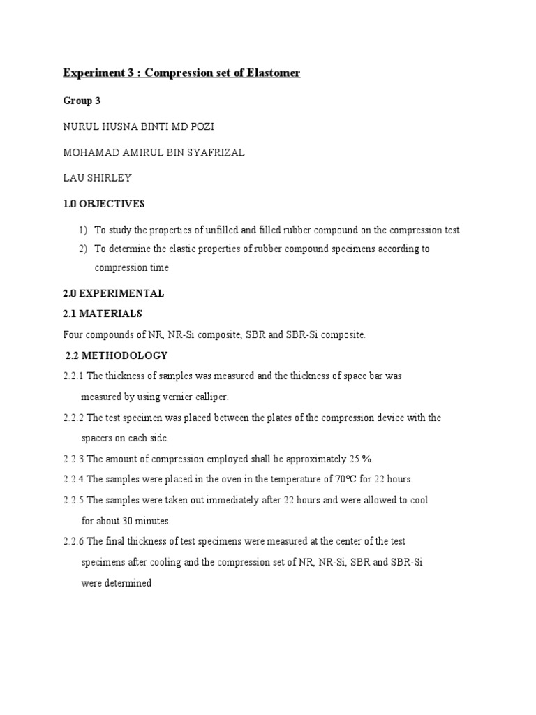 Experiment 3: Compression Set of Elastomer: Group 3 | PDF