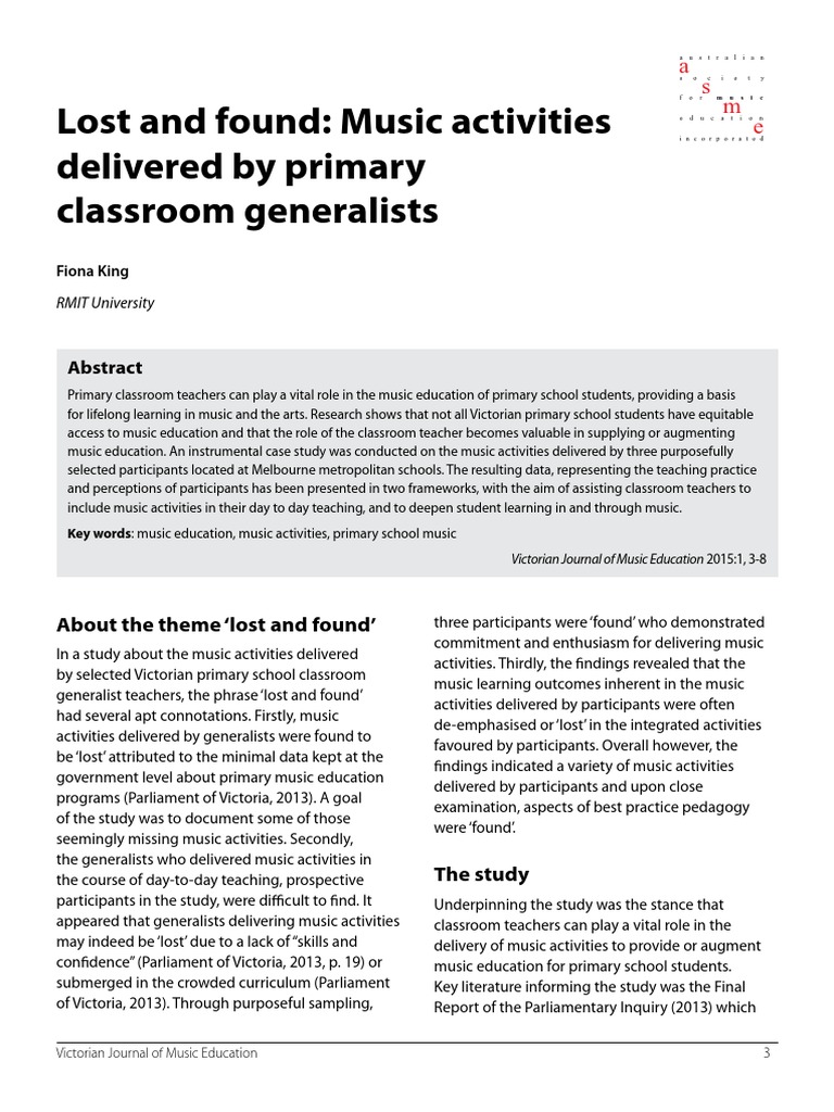 Lost and Found Music Activities | PDF | Curriculum | Pedagogy