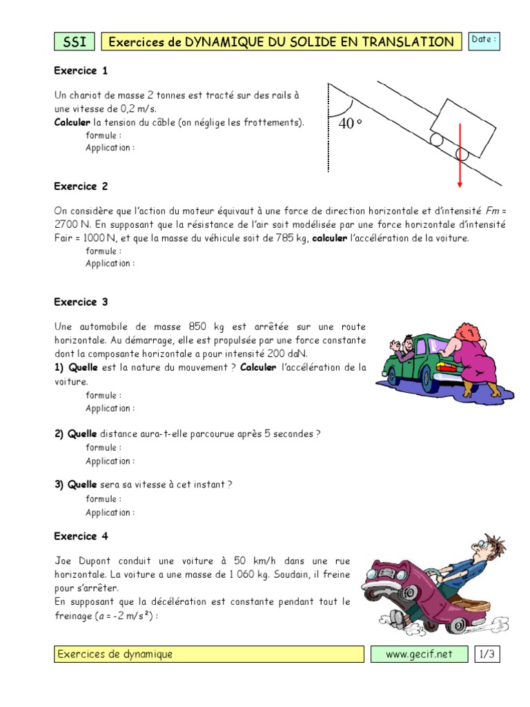 Dynamique en Translation Exercice | PDF | Frein | Obliger