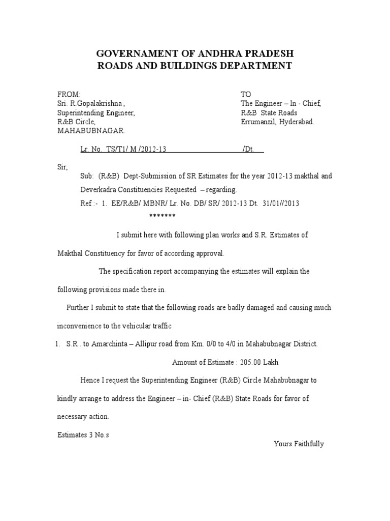 Governament of Andhra Pradesh Roads and Buildings Department | PDF