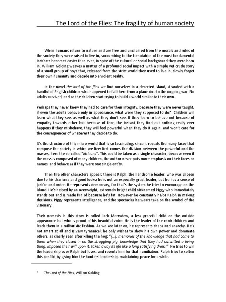 The Lord of The Flies Fragility of Society | PDF