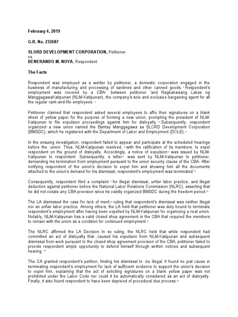 Slord Development Corporation vs. Noya | PDF | Collective Agreement ...