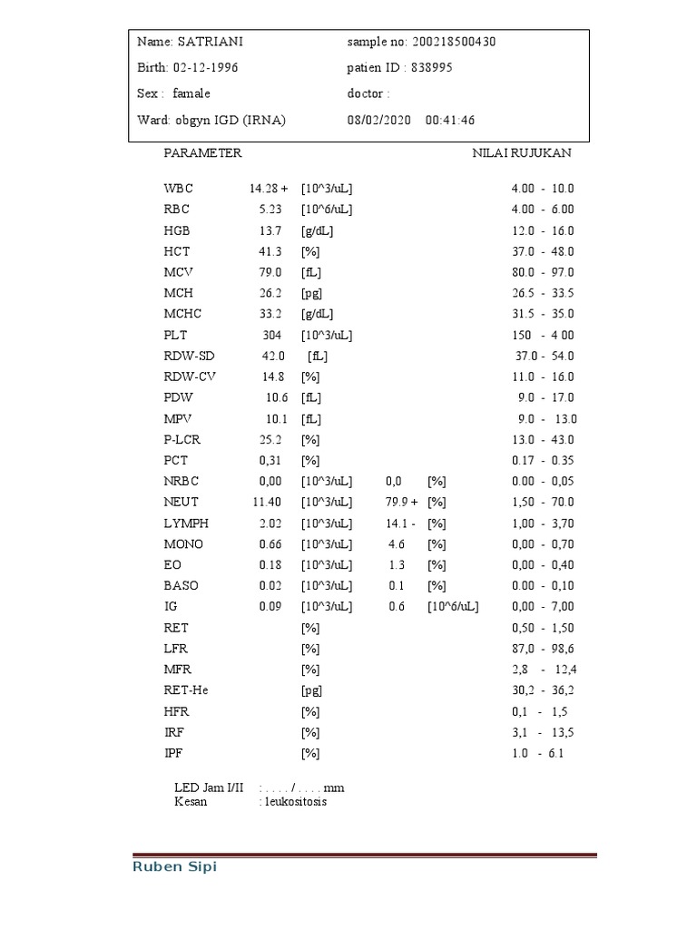 Female Patient Lab Results | PDF