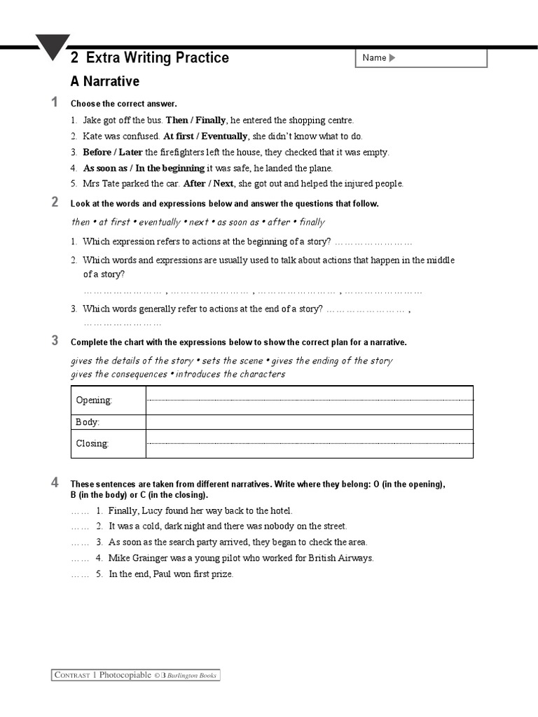2 Extra Writing Practice: A Narrative | PDF